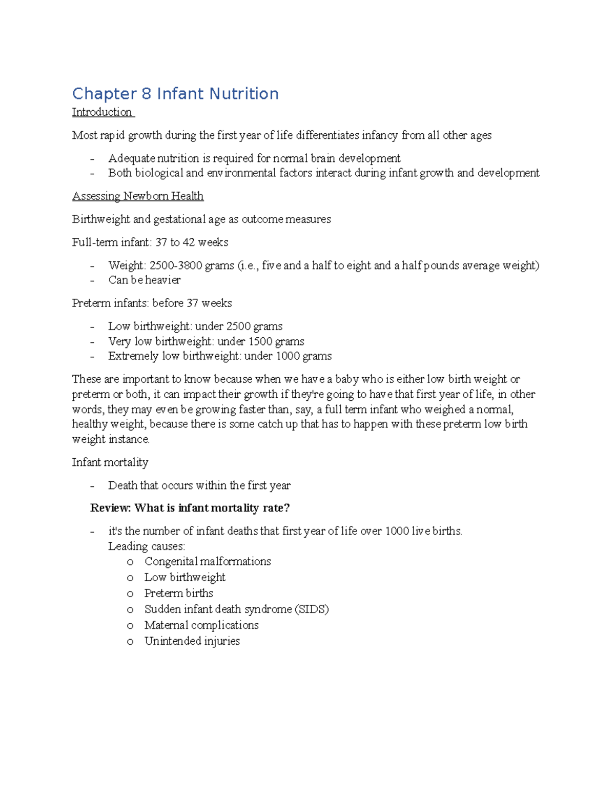 Chapter 8 Infant Nutrition - Chapter 8 Infant Nutrition Introduction ...