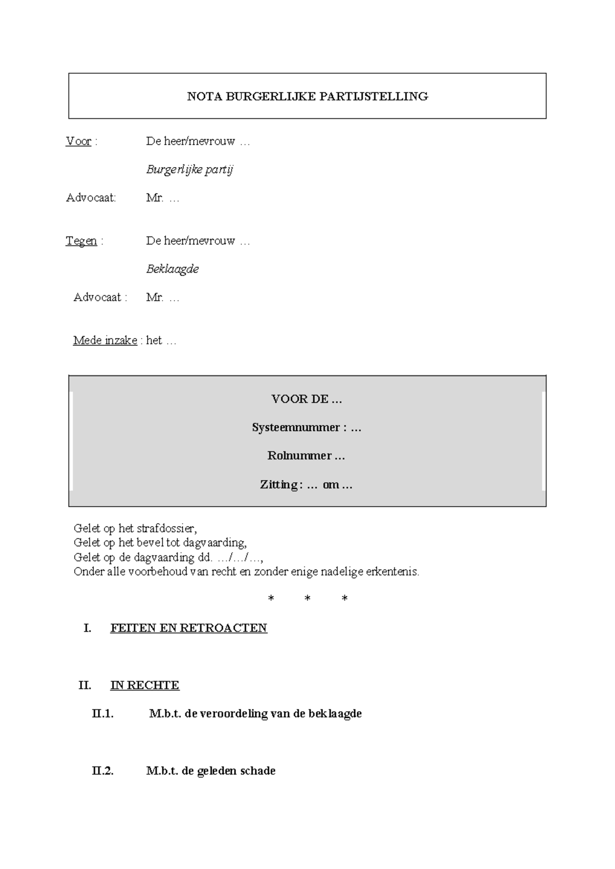 Voorbeeld basisbestanddelen van een nota burgerlijke partijstelling ...