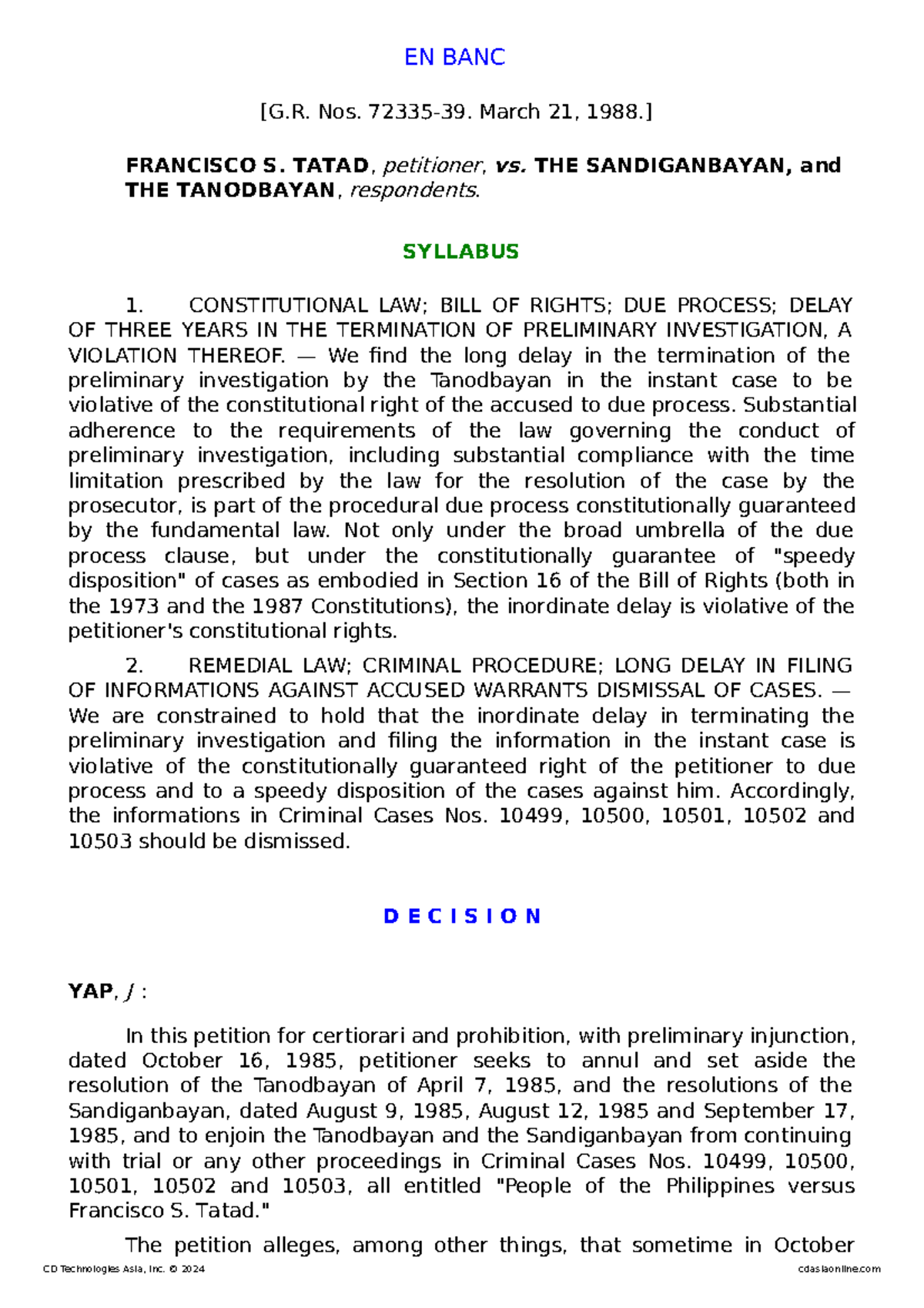 Tatad v Sandiganbaan - EN BANC [G. Nos. 72335-39. March 21, 1988 ...