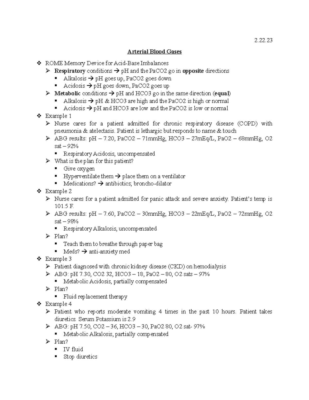 Adult and Elder 1 Week 5 Notes - 2. Arterial Blood Gases ROME Memory ...