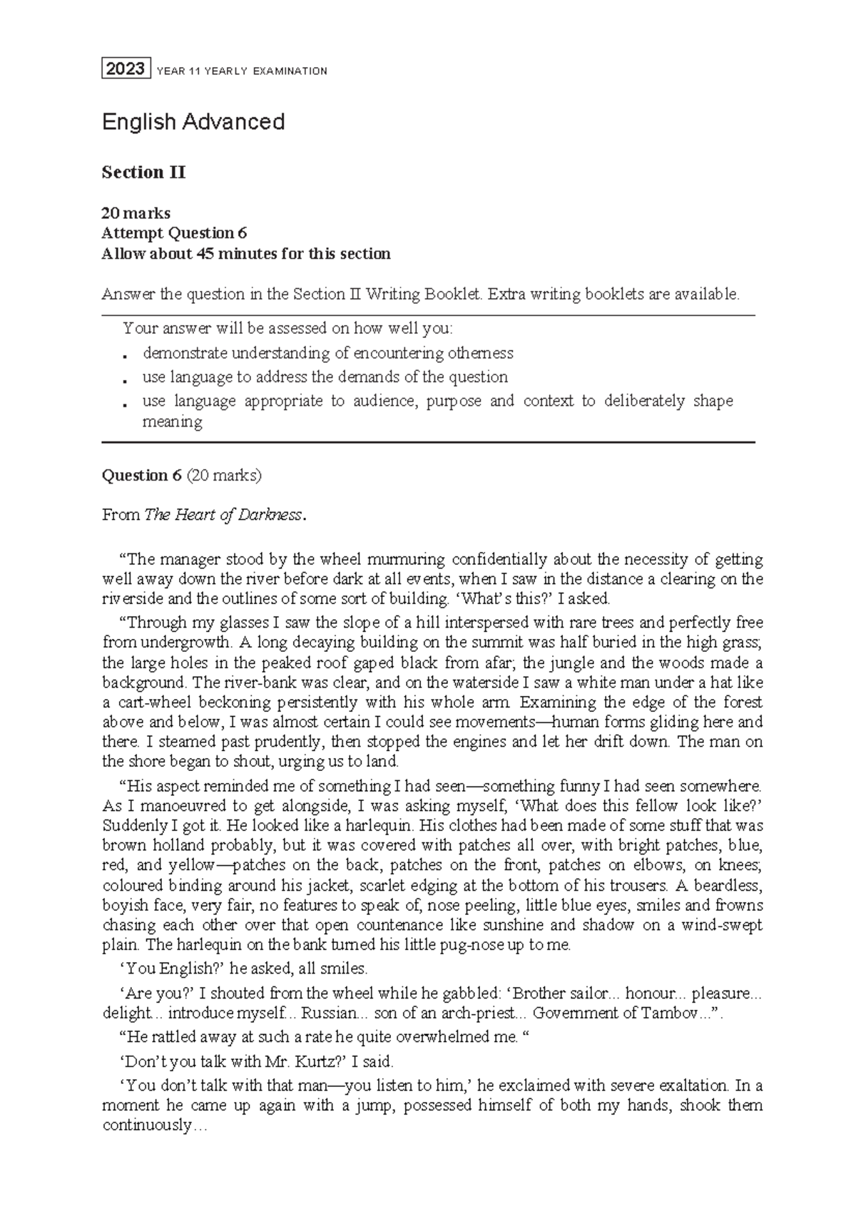 2023 Creative Writing Task - YEAR 11 YEARLY EXAMINATION English ...
