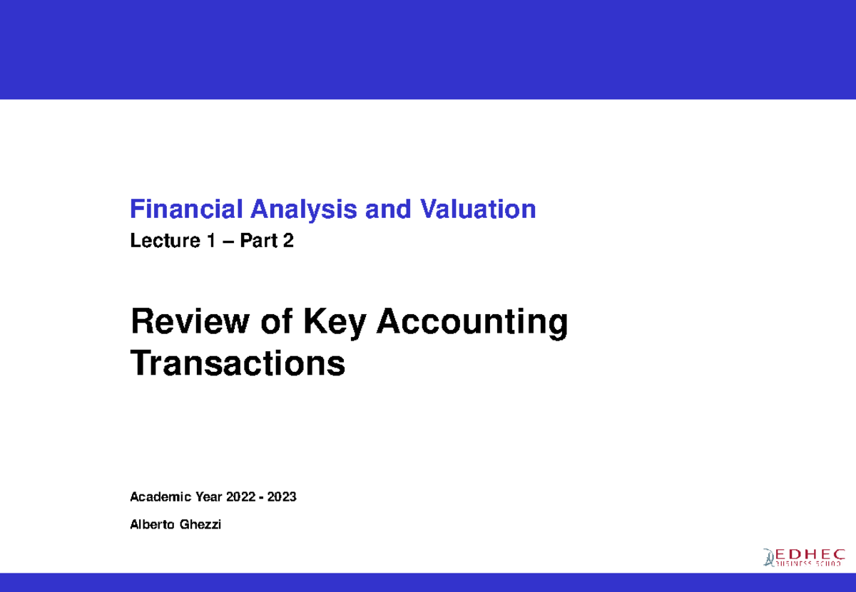 Financial Analysis - Lecture 1.2 - Review of Key Accounting ...