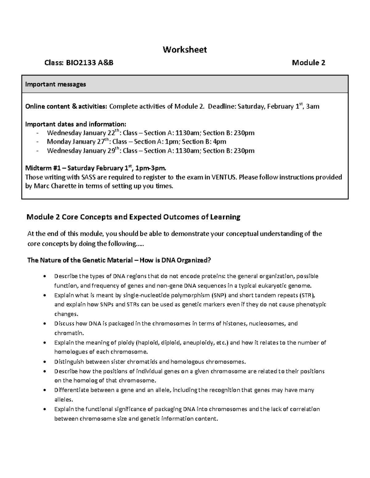 Worksheet Module 2 - Worksheet Class: BIO2133 A&B Module 2 Important ...