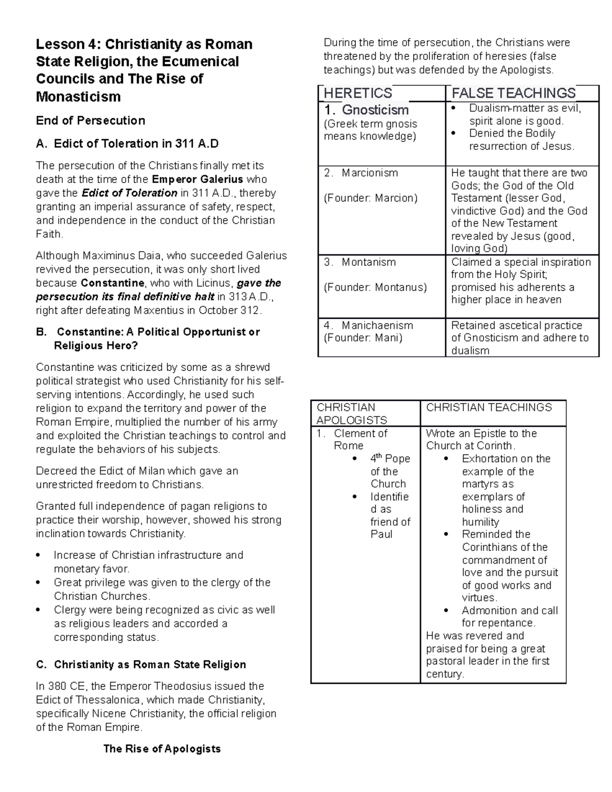 RS Finals Lesson 4 - Summary Education - Lesson 4: Christianity as ...