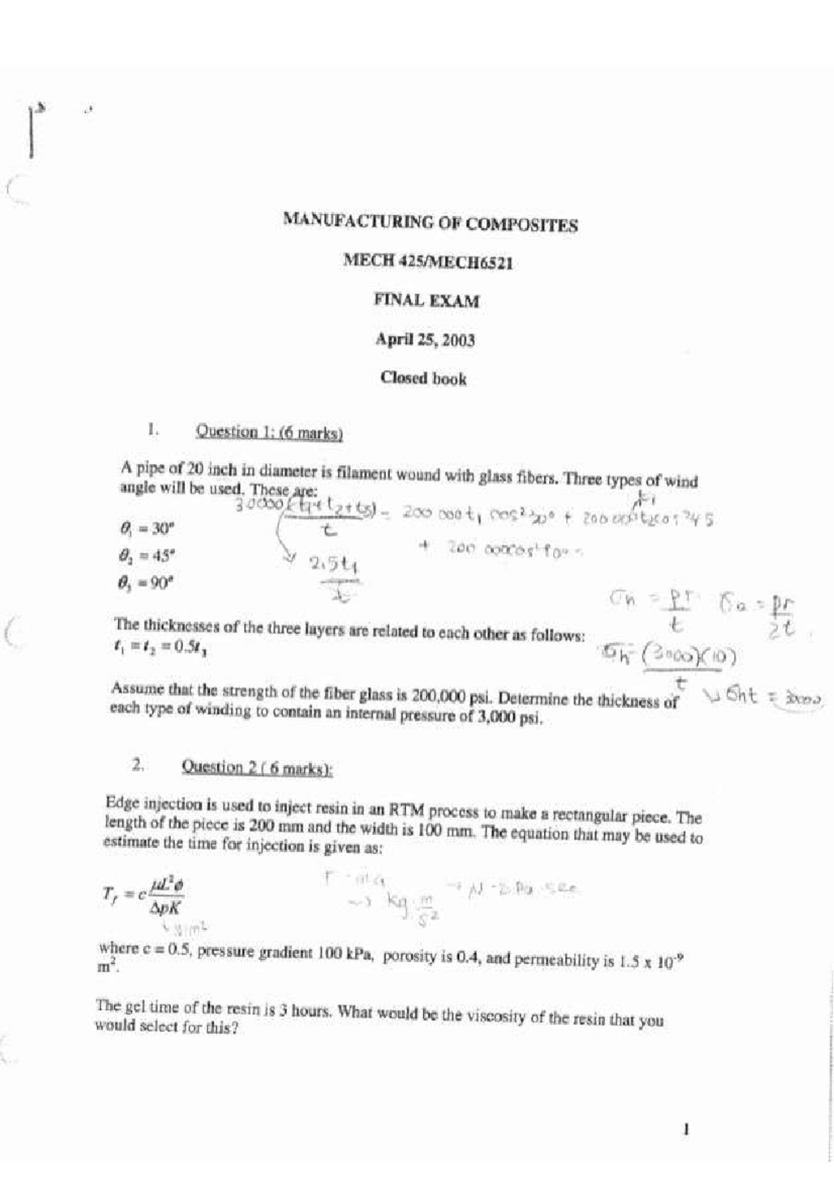 final from 2003 - MANUFACTURING OF COMPOSITES MECH FINAL EXAM April 25 ...