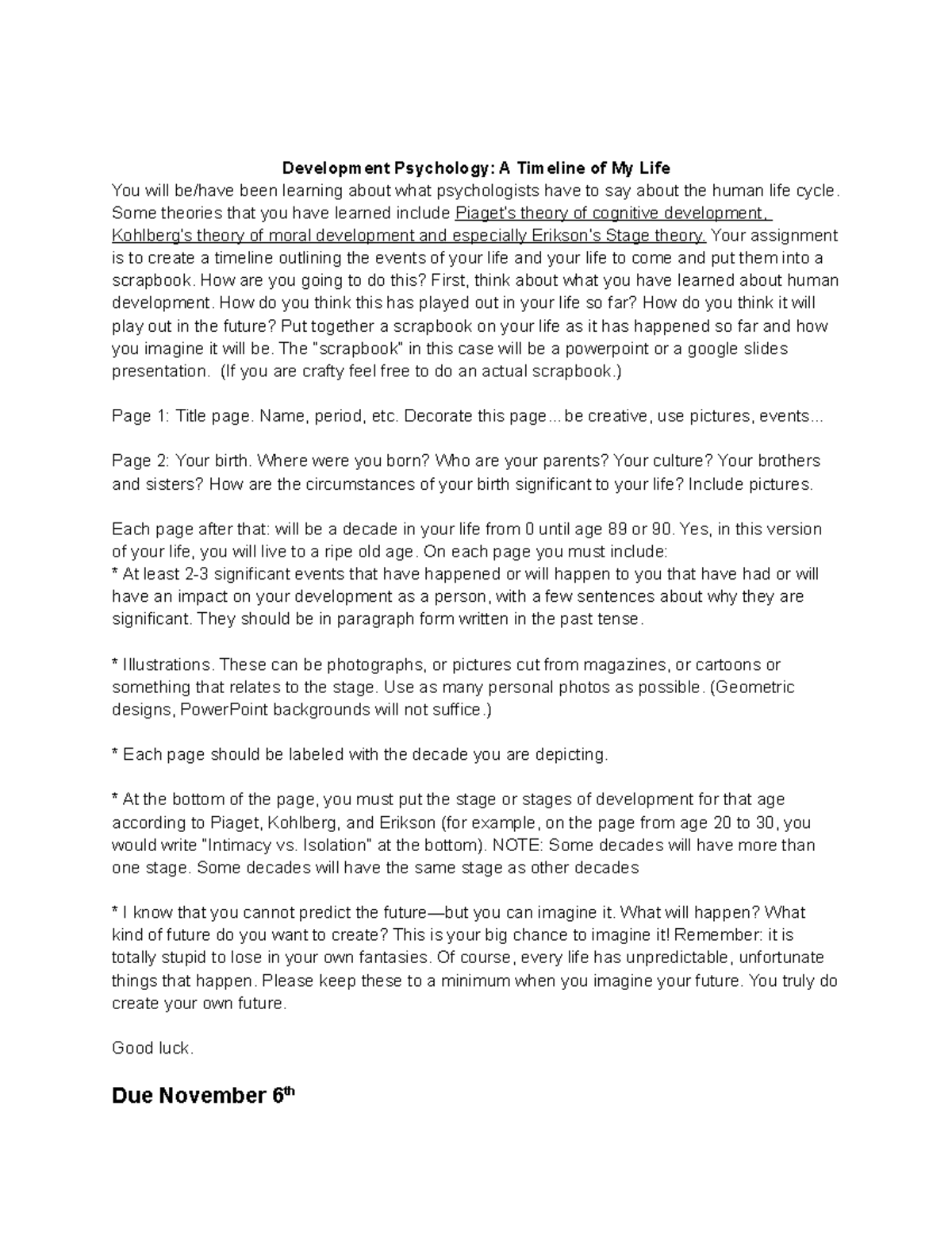 Copy of Development Psychology A Timeline of My Life - Development ...