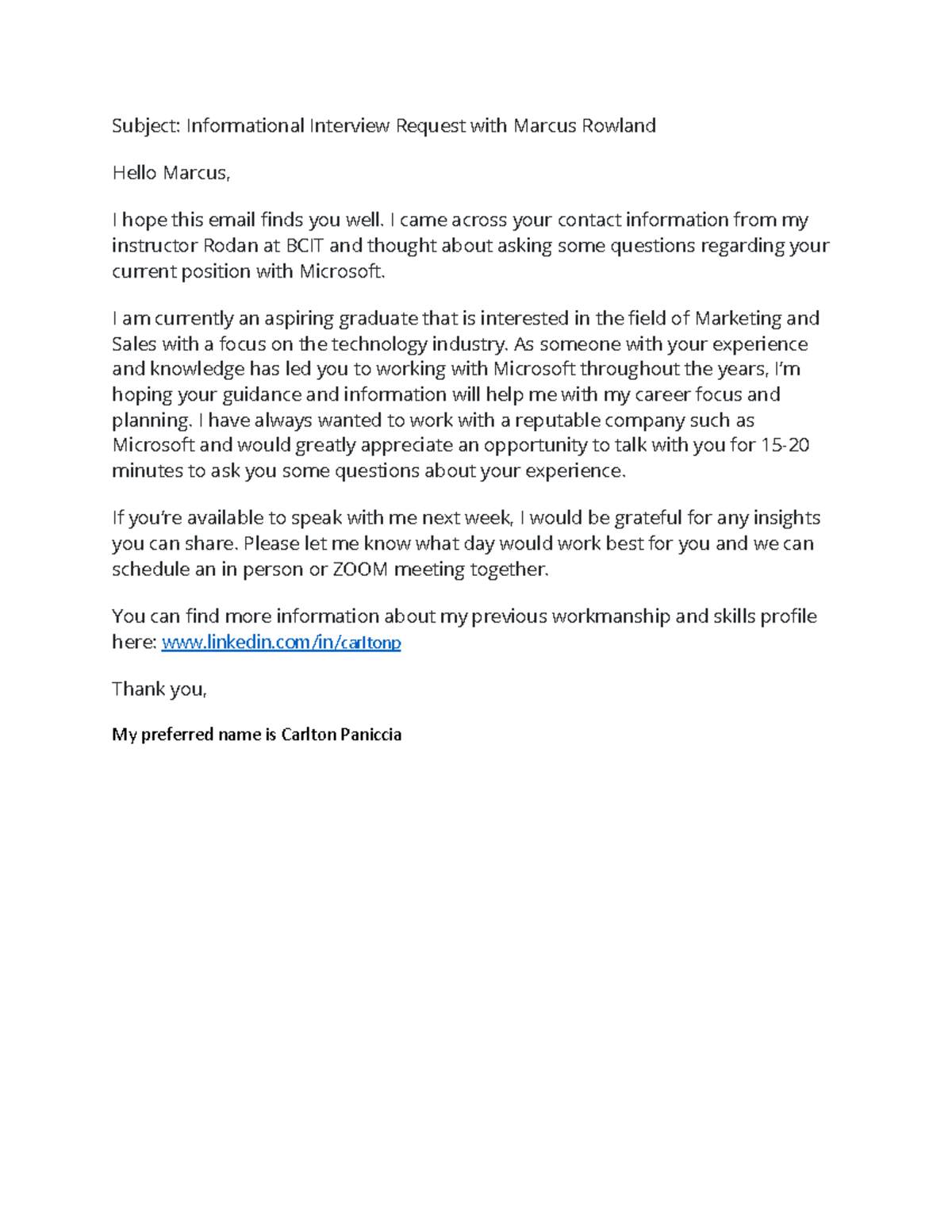 MKTG - Assignment 01 - Carlton Paniccia - Subject: Informational ...