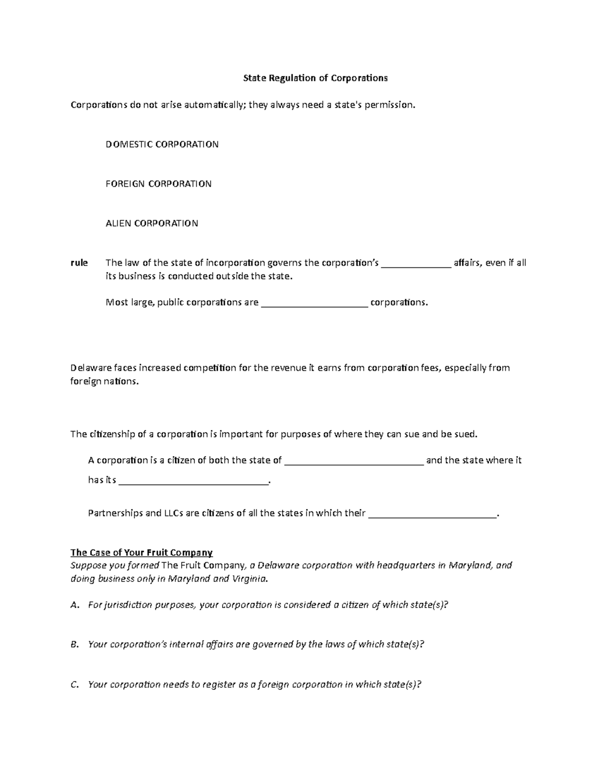 10 State Regulation of Corporations Outline - State Regulation of ...