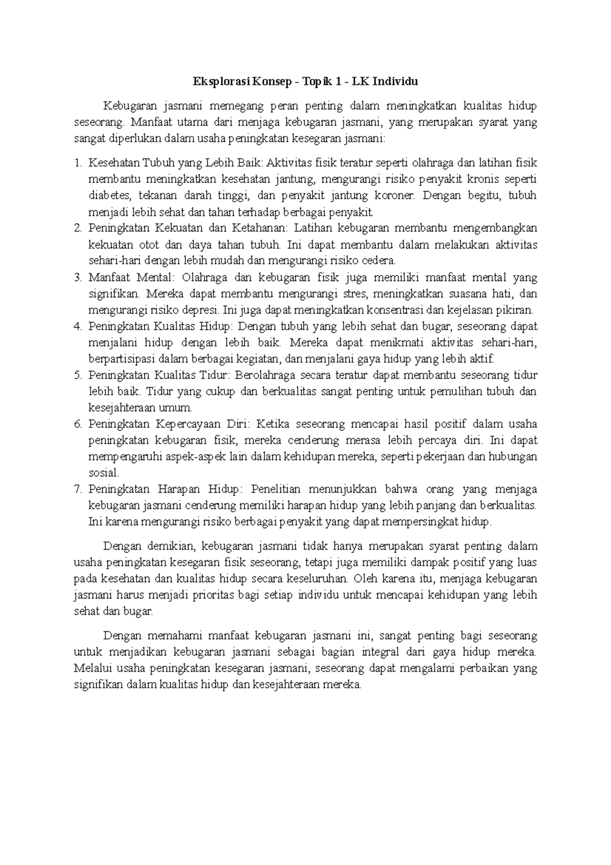 Eksplorasi Konsep - Topik 1 - LK Individu - Eksplorasi Konsep - Topik 1 - LK Individu Kebugaran ...