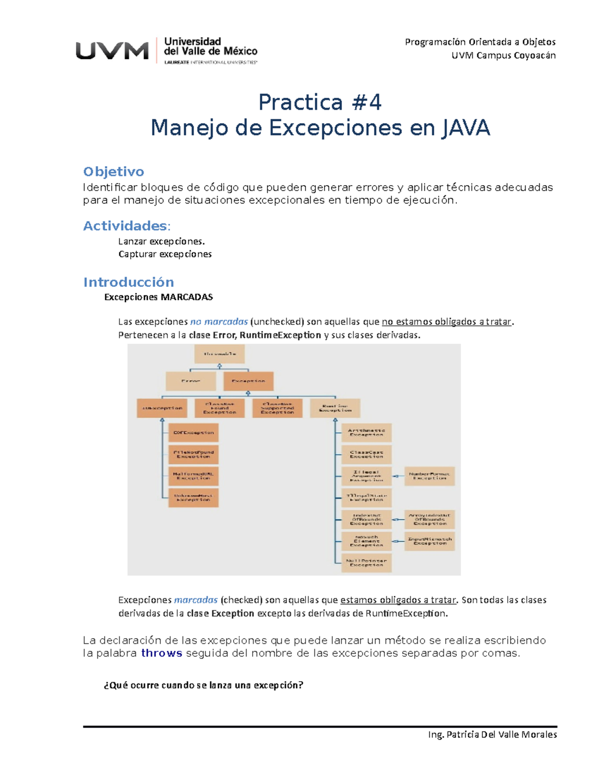 Excepciones POO - UVM Campus Coyoacán Practica Manejo de Excepciones en ...