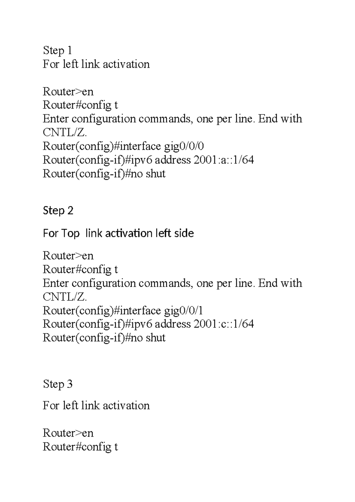 Dynamic Routing IPV6 important commands step by step - Step 1 For left ...