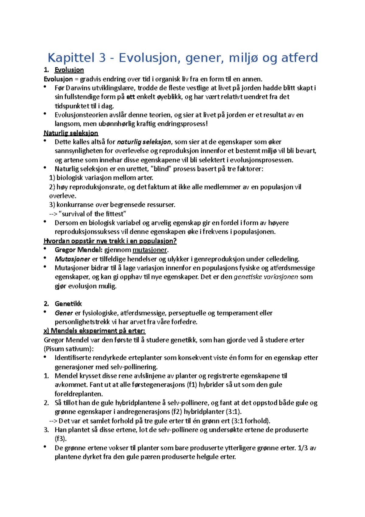 McGraw Hill - Kapittel 3 - Kapittel 3 - Evolusjon, gener, miljø og atferd Evolusjon Evolusjon ...