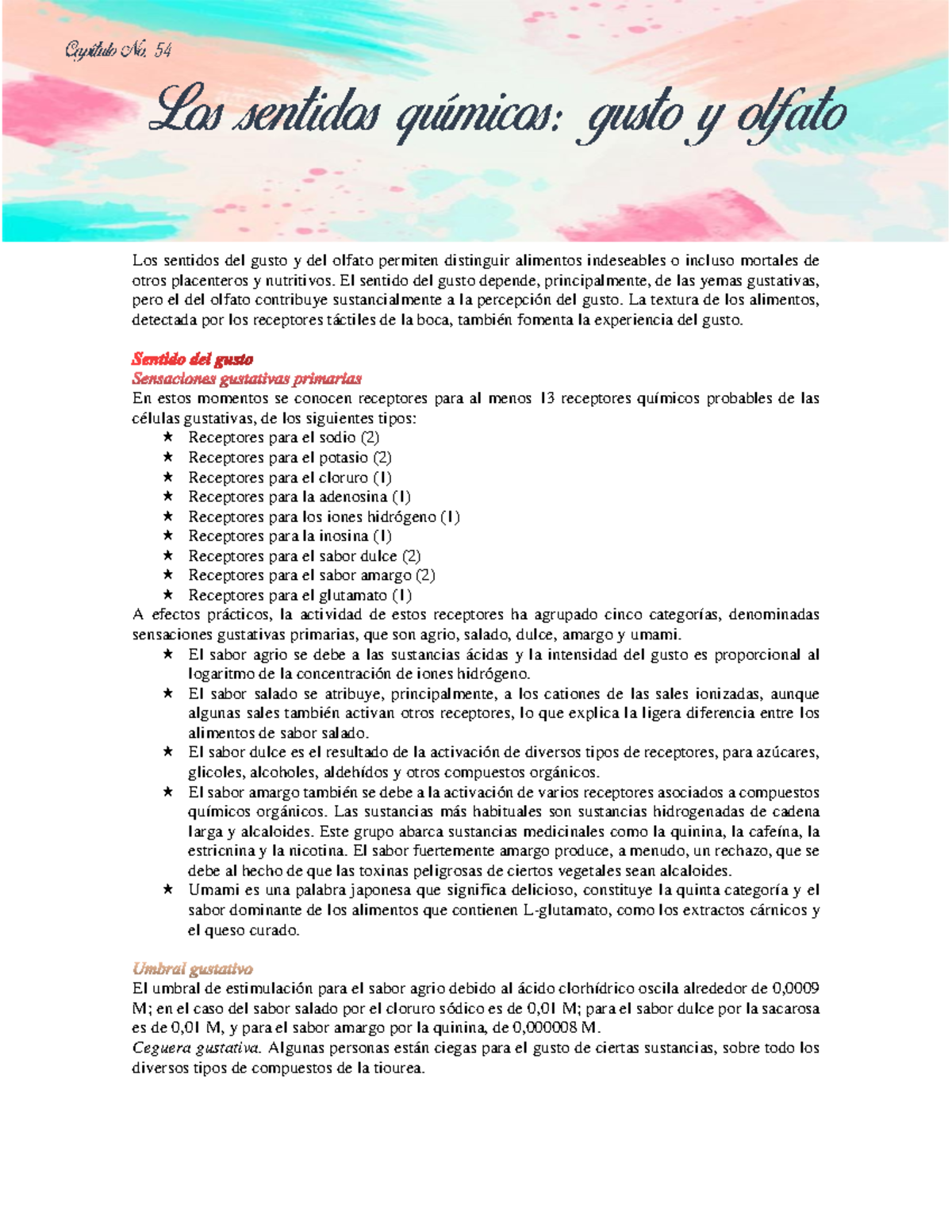 Resumen capitulo 54 - Los sentidos químicos - Guyton y Hall. Compendio de Fisiología médica ...