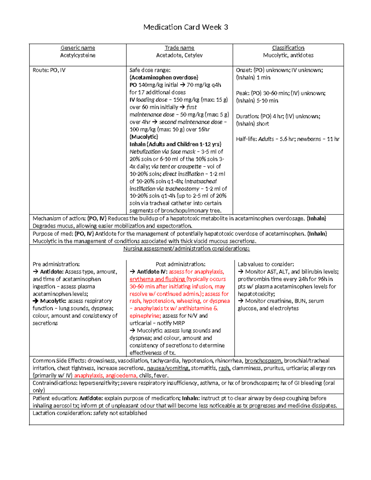 Medication Drug Card Week 3 - Medication Card Week 3 Generic name ...