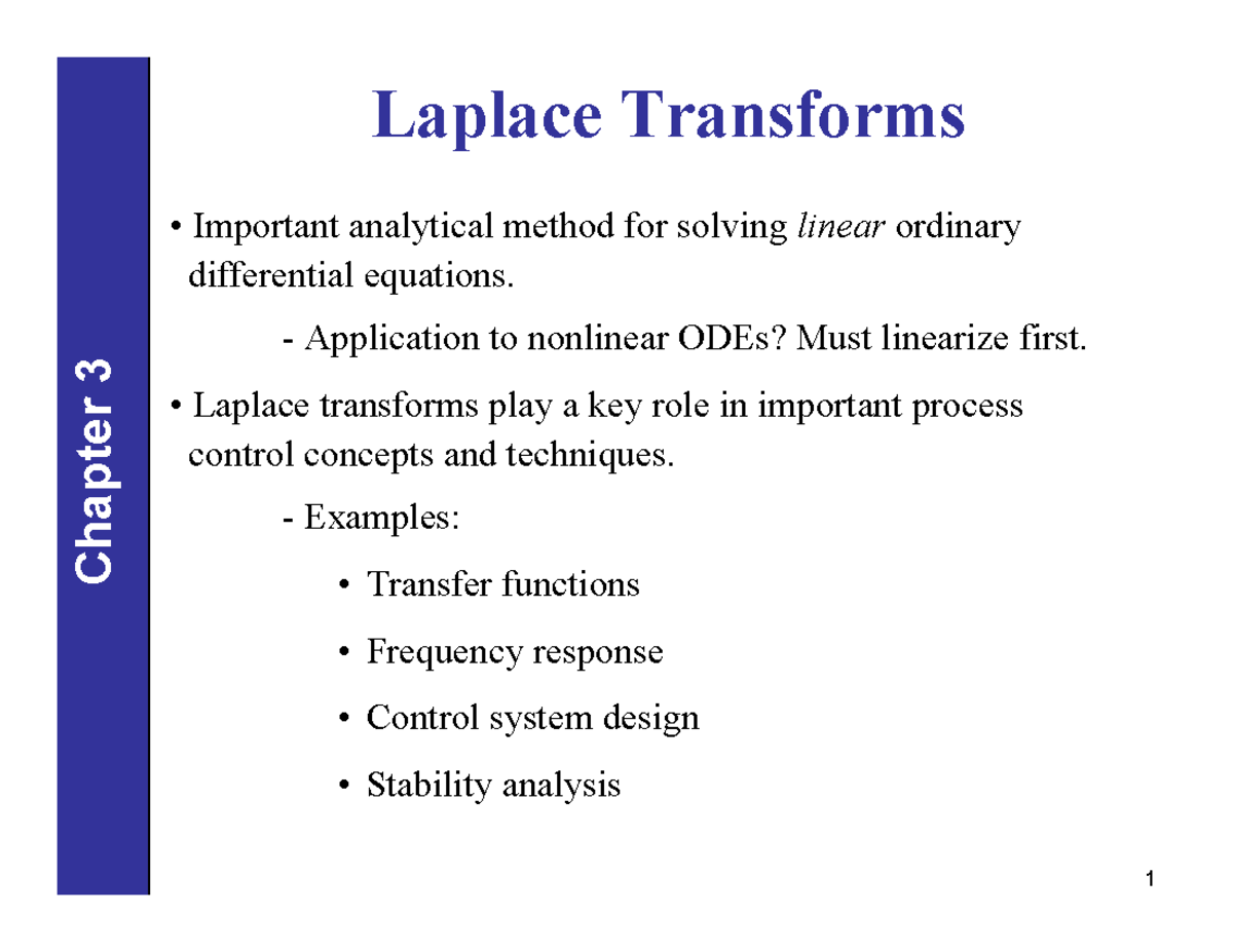 Laplace transforms - Chapter 3 Laplace Transforms Important analytical ...