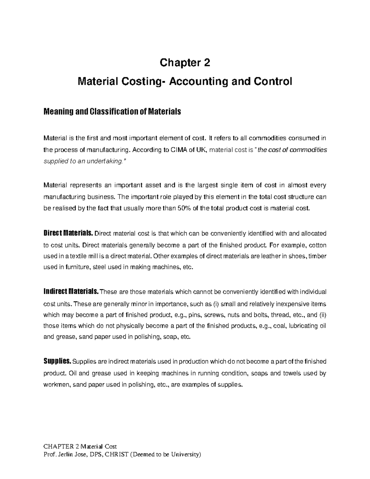 Chapter 2 PDF - problems and formule - CHAPTER 2 Material Cost Chapter ...