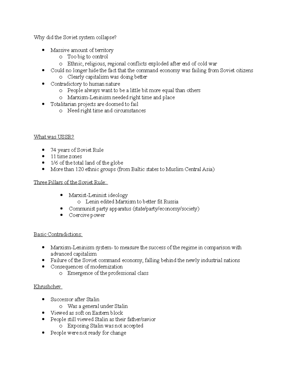 HIST101 notes - Why did the Soviet system collapse? Massive amount of ...