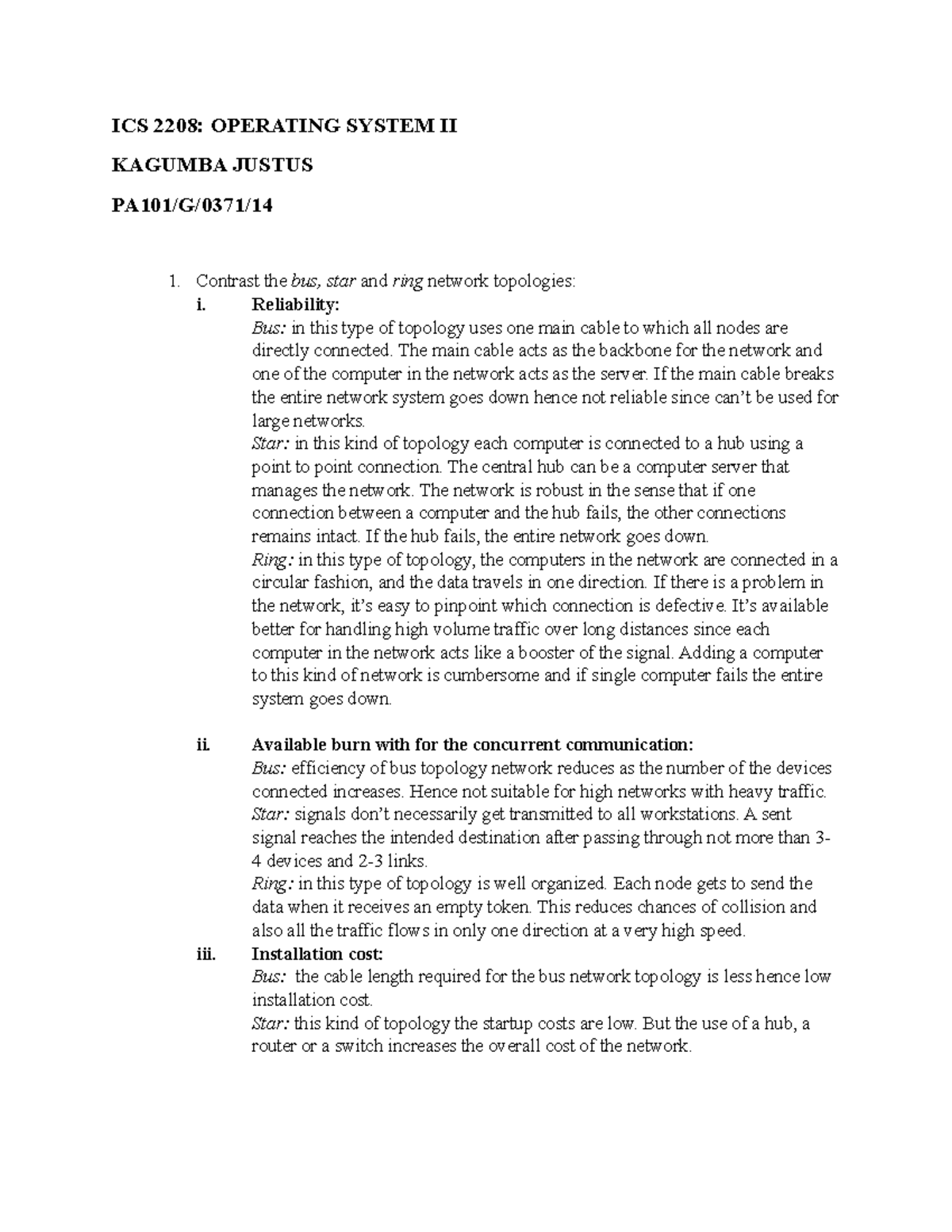 PA101 G 0371 14 - software requirements engineerinng - ICS 2208: OPERATING SYSTEM II KAGUMBA ...