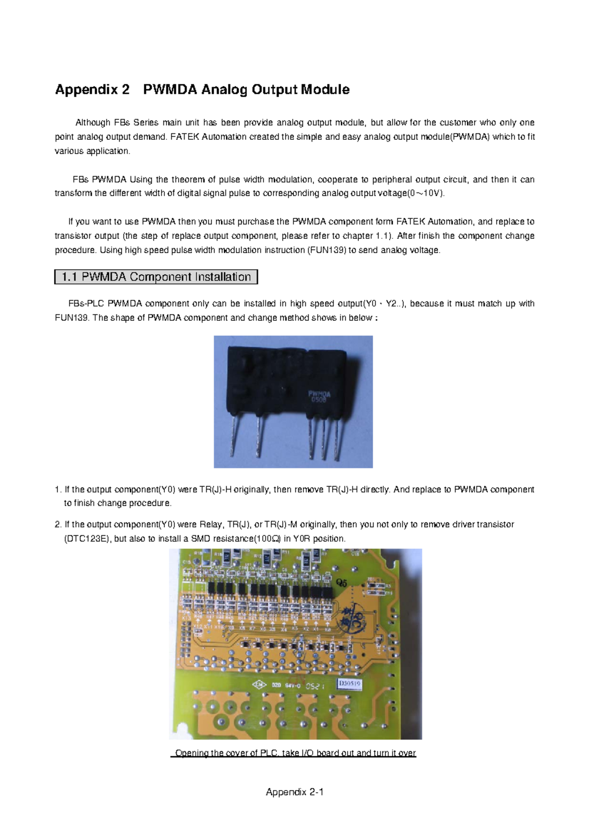 Appendix 2 Pwmda Analog Output Module - Appendix 2 PWMDA Analog Output Module Although FBs ...