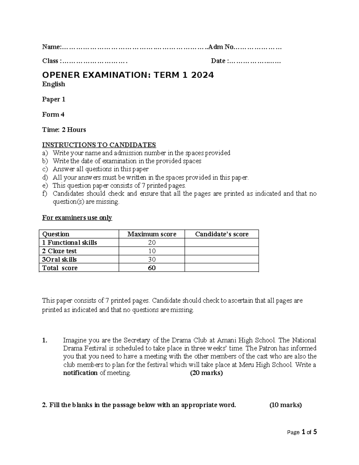 English-F4-Exam-Term-1-Qs Teacher - - Studocu