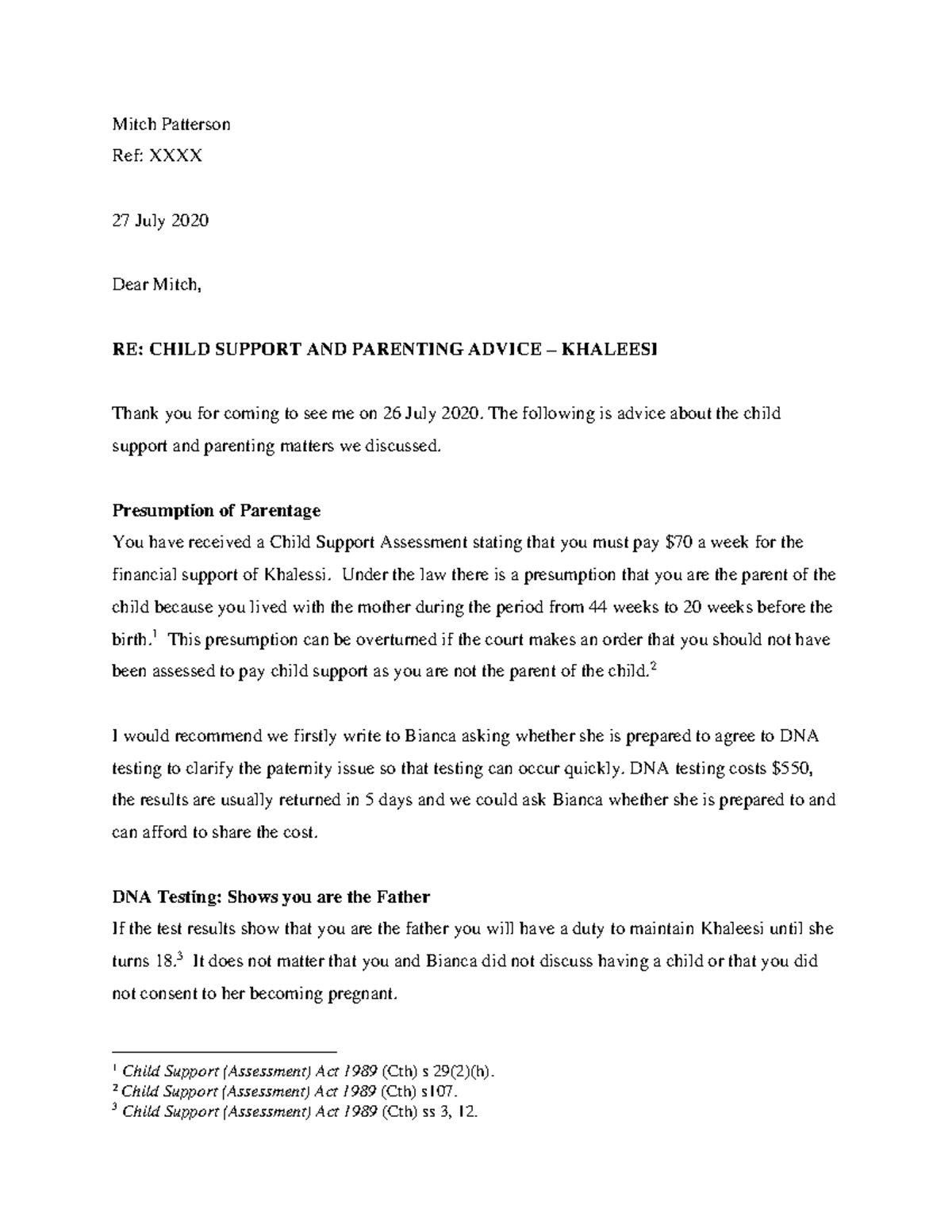 Letter of advice good example From University - Mitch Patterson Ref ...