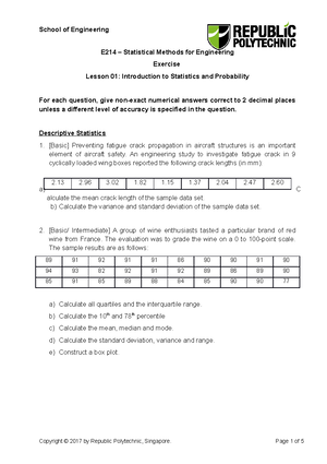 E214 Lesson 10 (Exercise) - E214 – Statistical Methods for Engineering ...