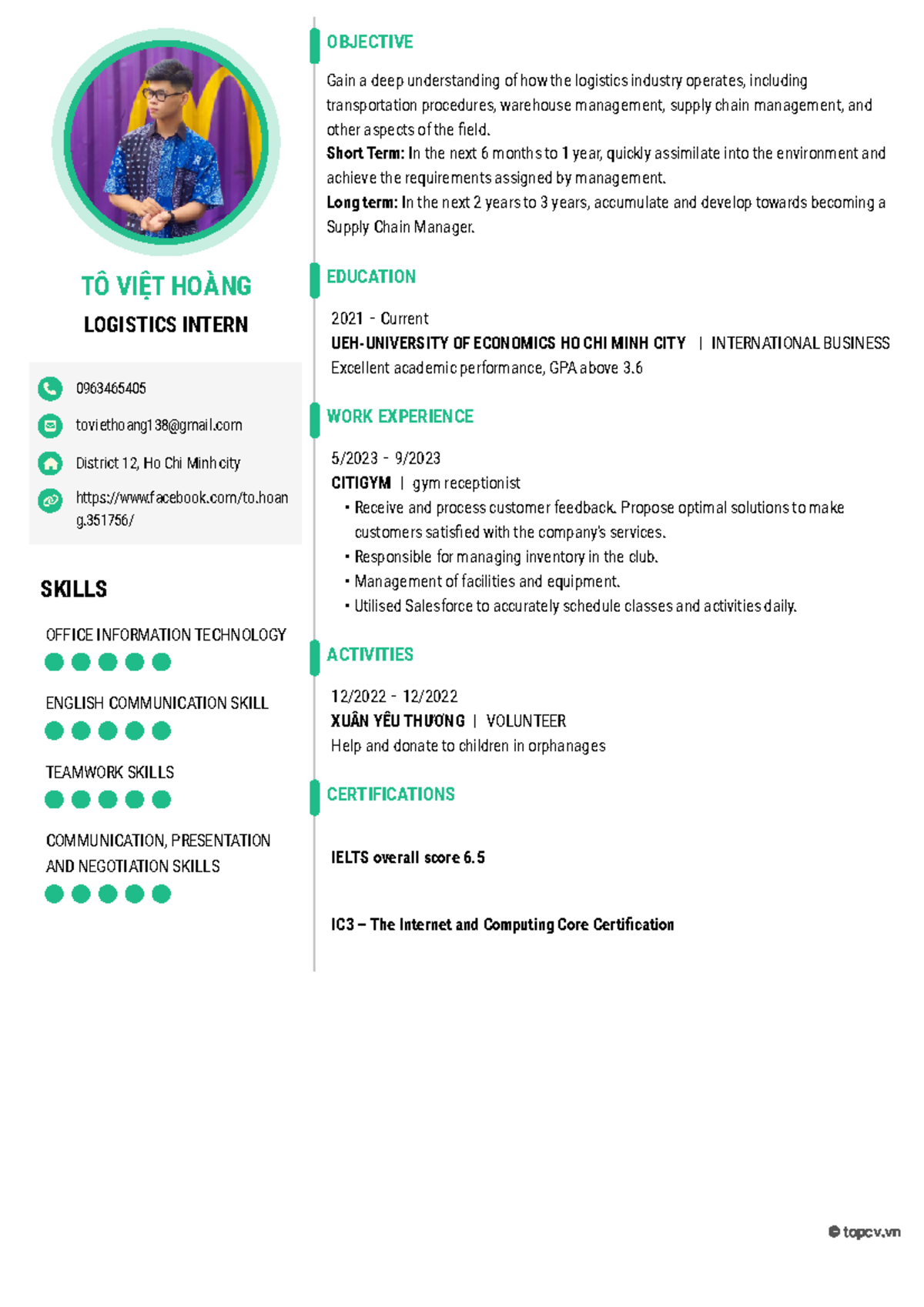 CV tô việt hoàng - Logistics Intern-Top CV.vn (1) - TÔ VIỆT HOÀNG ...