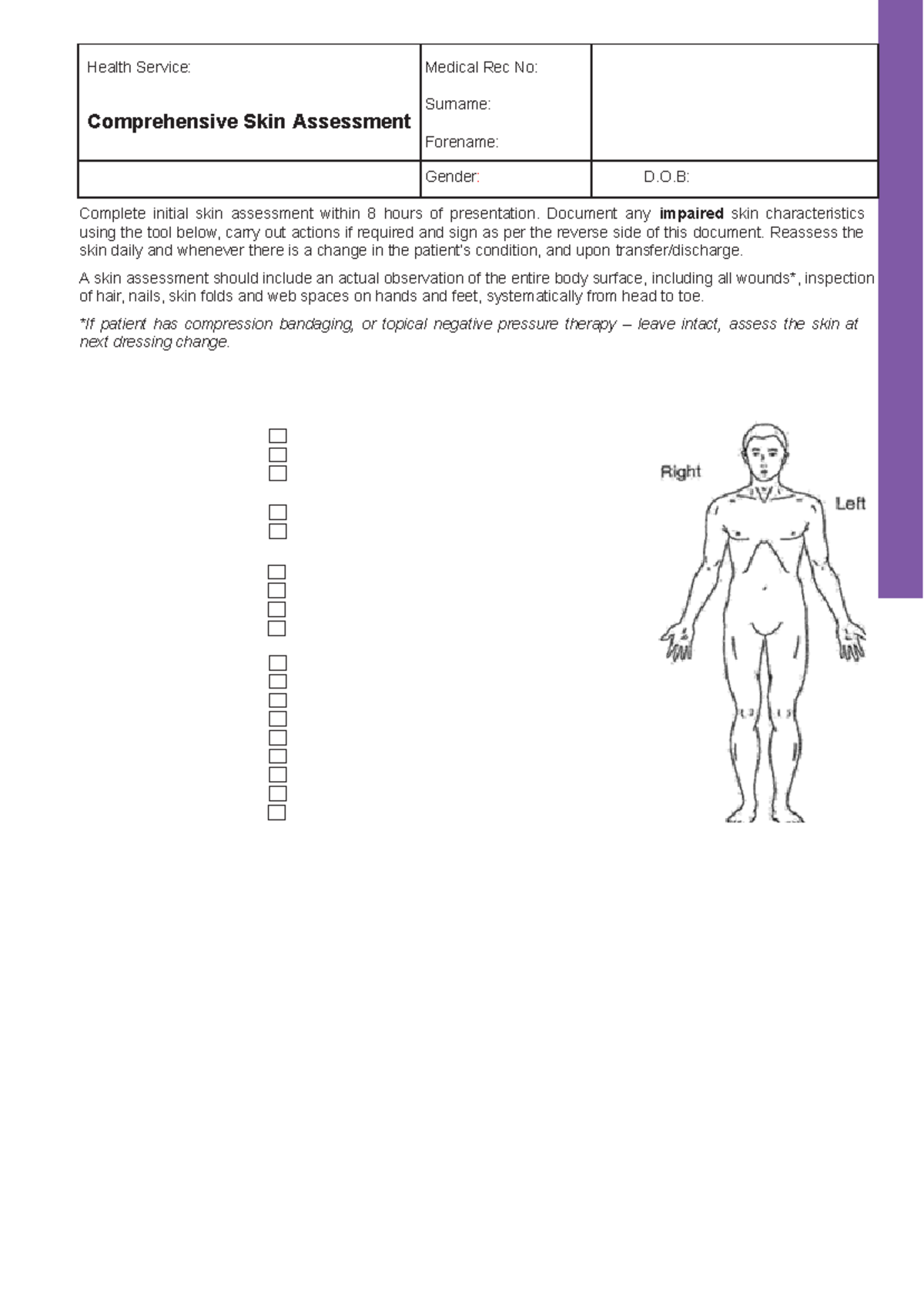Nursing assessment template 31 - Health Service: Medical Rec No ...