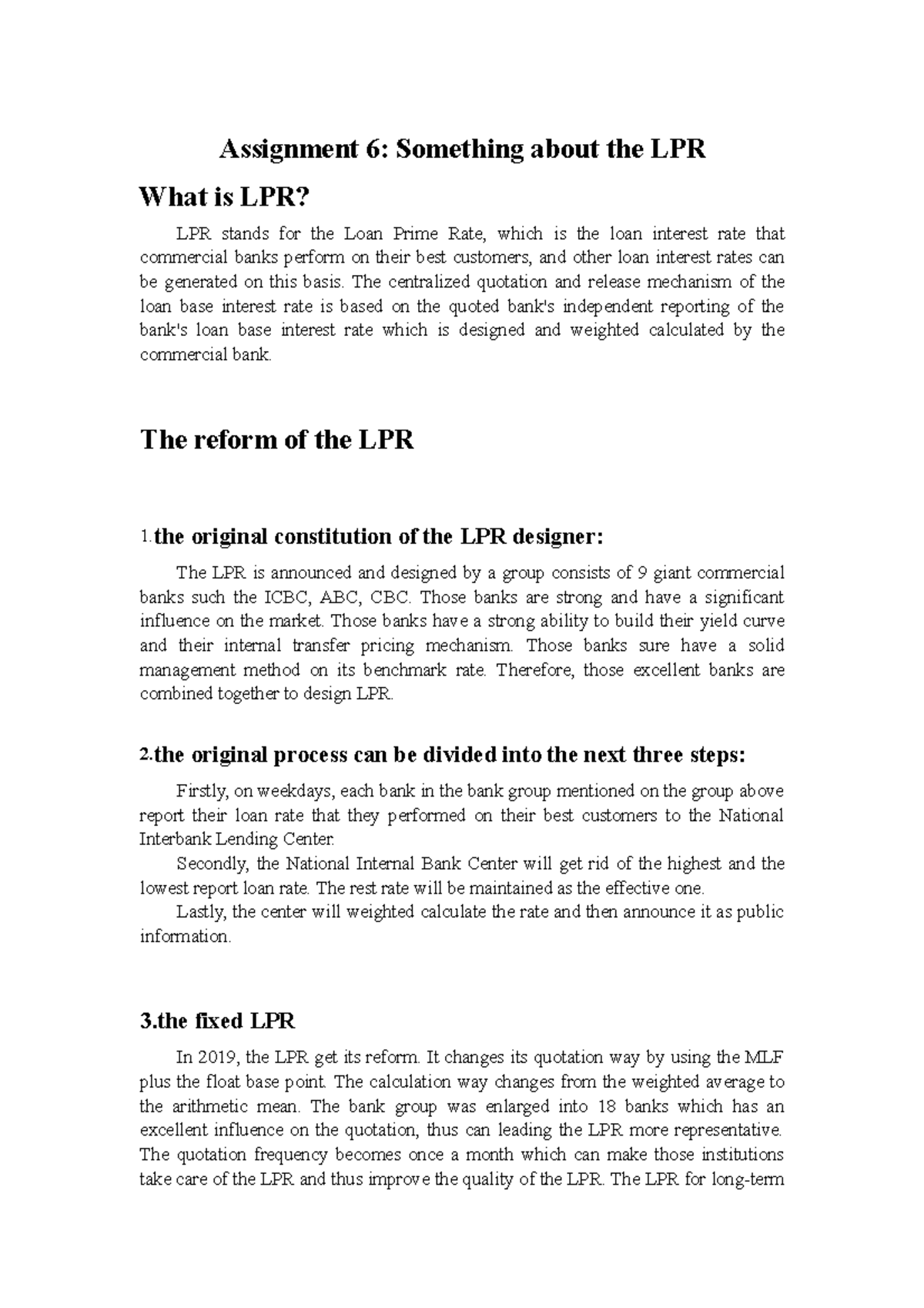 What is LPR - Commercial Banking - Assignment 6: Something about the ...