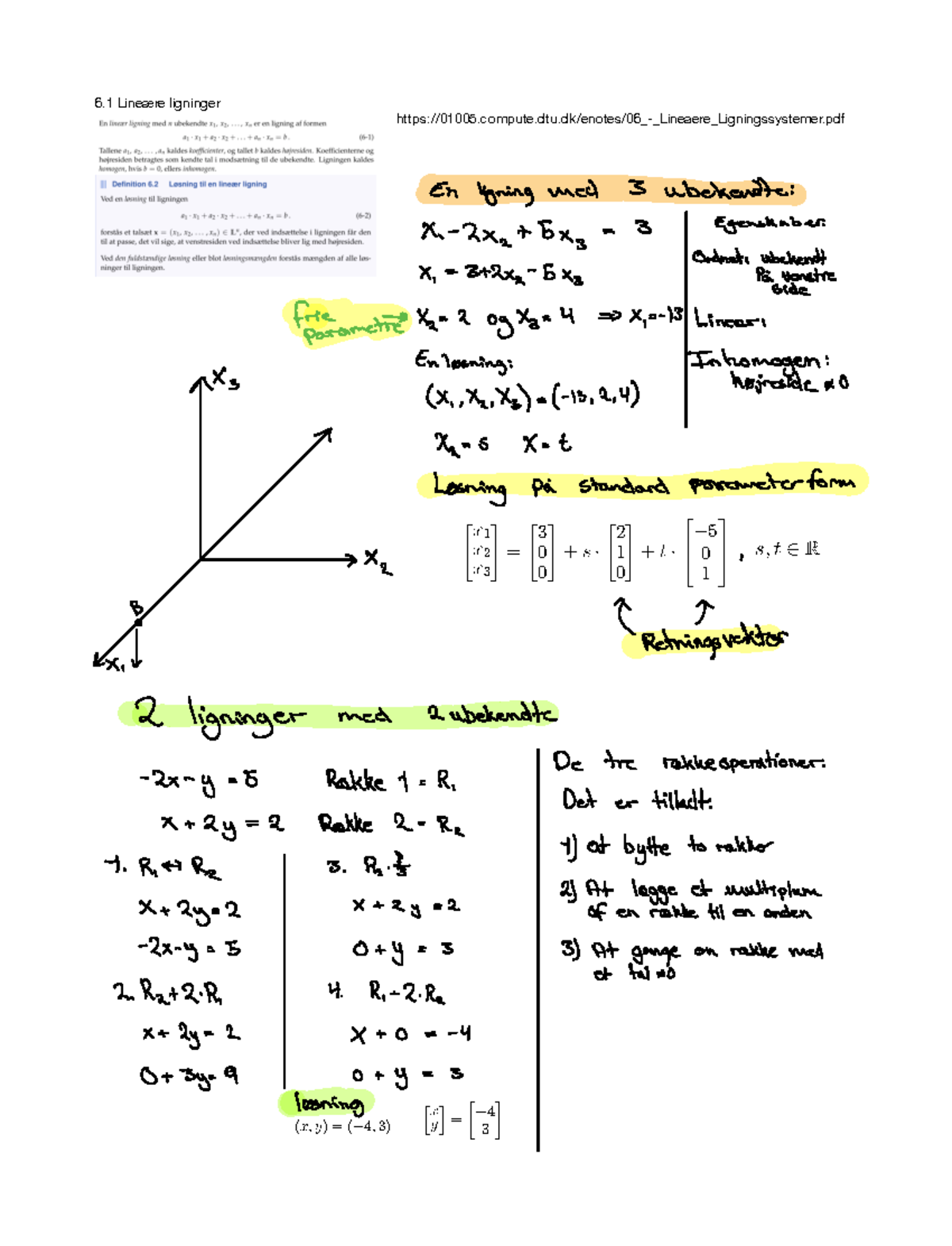 Uge 5 lineære lignignssystemer, Ligninger og matricer - 6 Lineære ligninger - Studocu