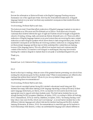 DQ week 7 - ESL-440N - DQ 1 Review Arizona's approach to integrated and ...