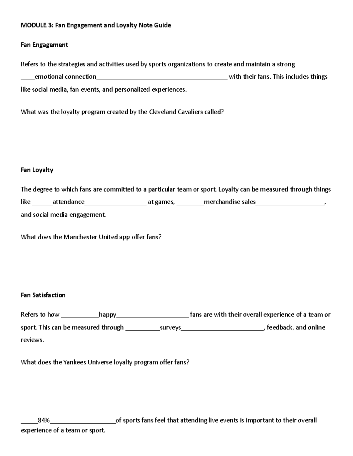 Module 3 NOTE Guide - notes - MODULE 3: Fan Engagement and Loyalty Note ...