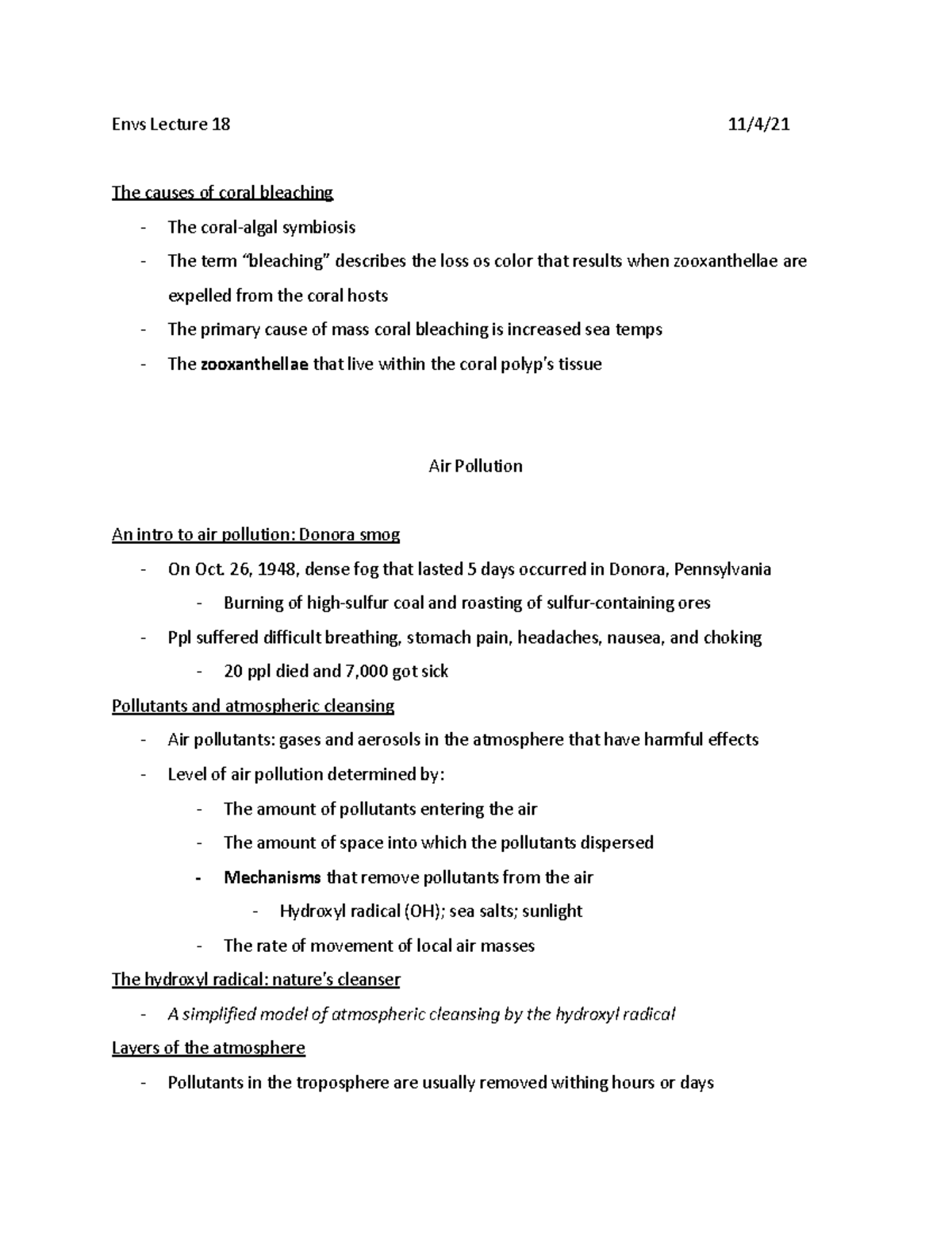 Envs lec 18 - Detailed notes from class - essential for pop quizzes and ...