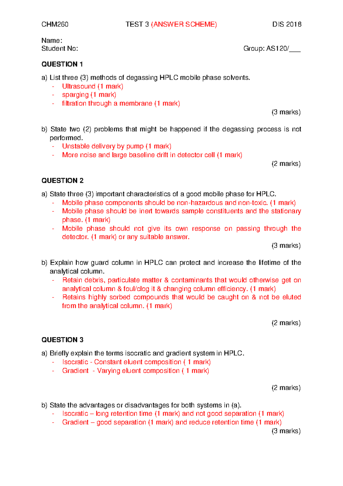 TEST 3 Answer Scheme - CHM260 TEST 3 (ANSWER SCHEME) DIS 2018 Name ...