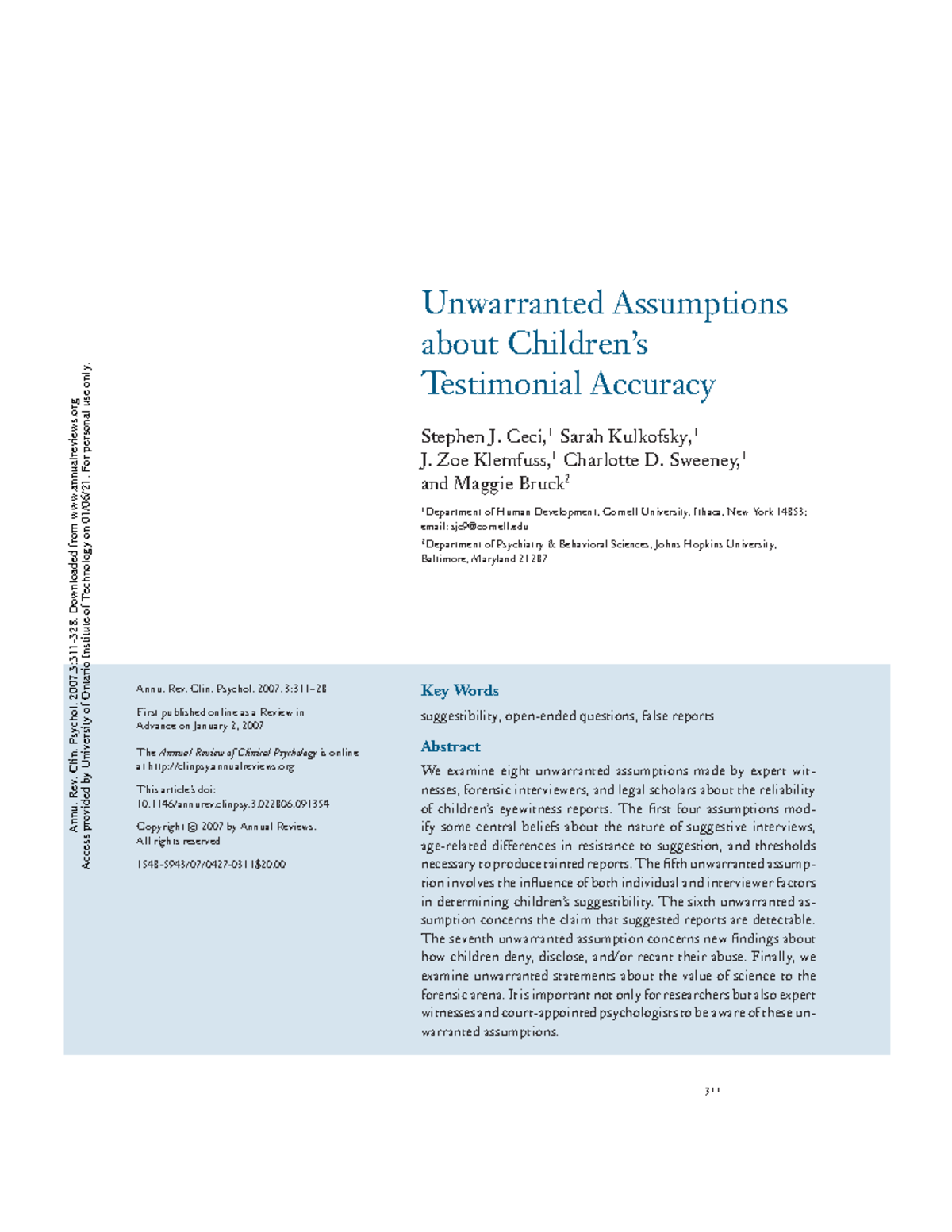 Unwarranted assumptions ceci et al - Unwarranted Assumptions about ...