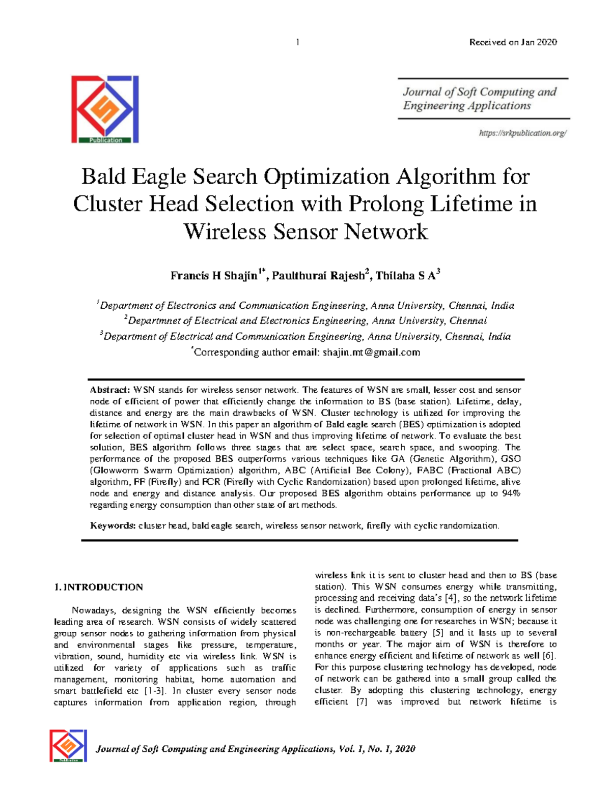 Bald Eagle Search Optimization - The features of WSN are small, lesser cost and sensor node of ...