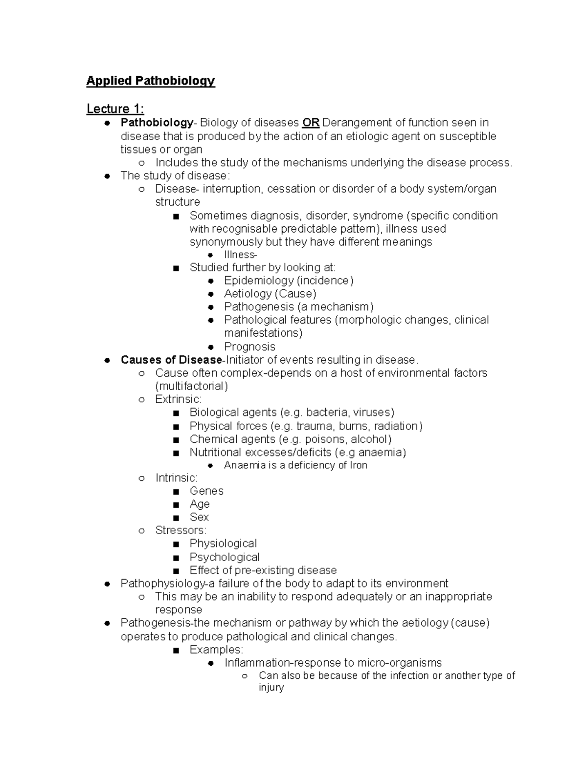 Applied pathobiology notes - Applied Pathobiology Lecture 1 ...