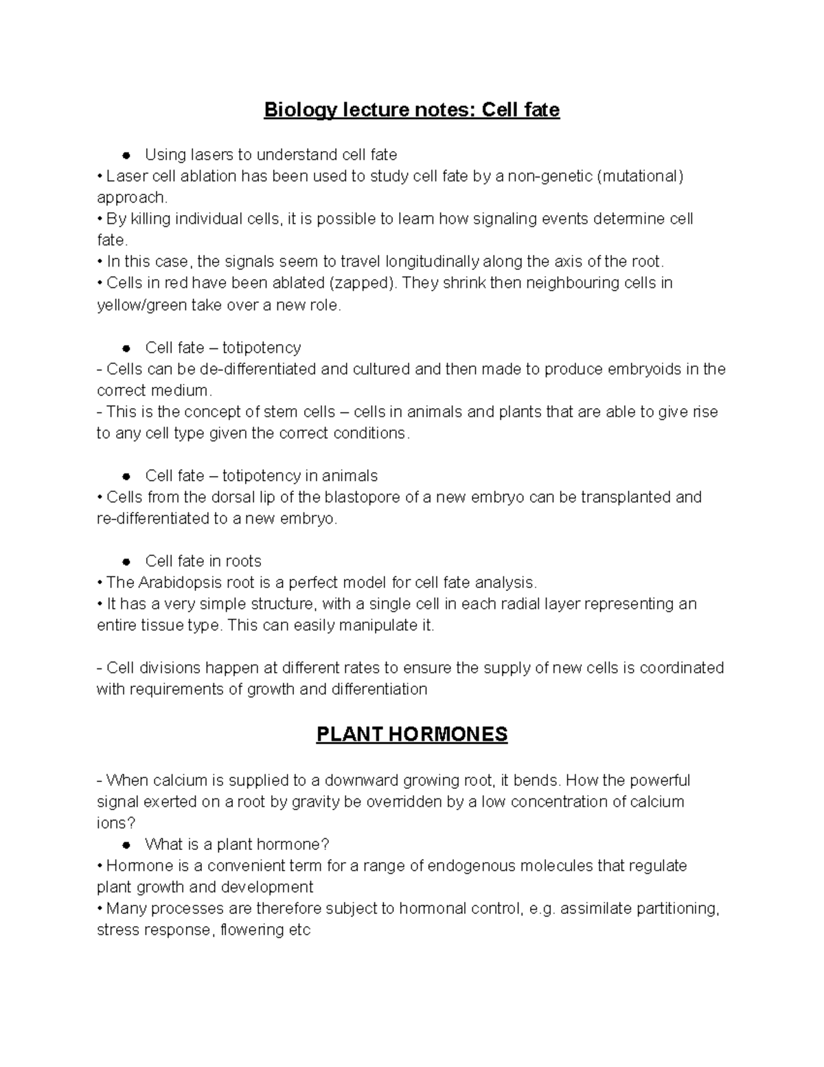 Biology lecture notes Embryos and cell fate - Biology lecture notes ...