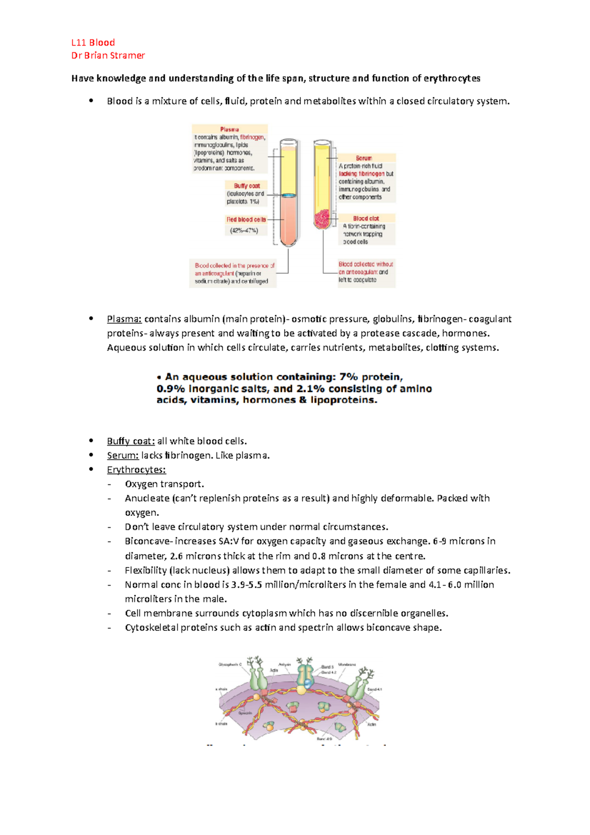 11 Blood - Dr Brian Stramer Have knowledge and understanding of the ...
