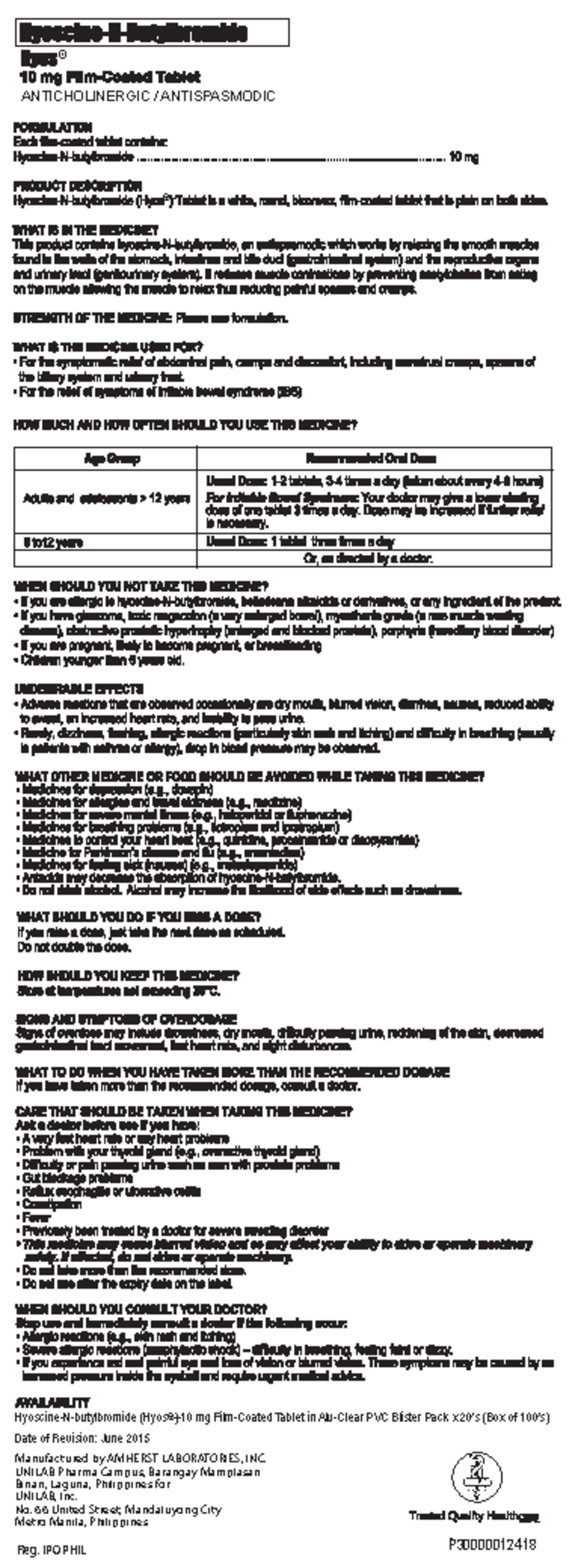 Hyos Tablet- anticholinergic - pharmacy - Hyoscine-N-butylbromide (Hyos ...