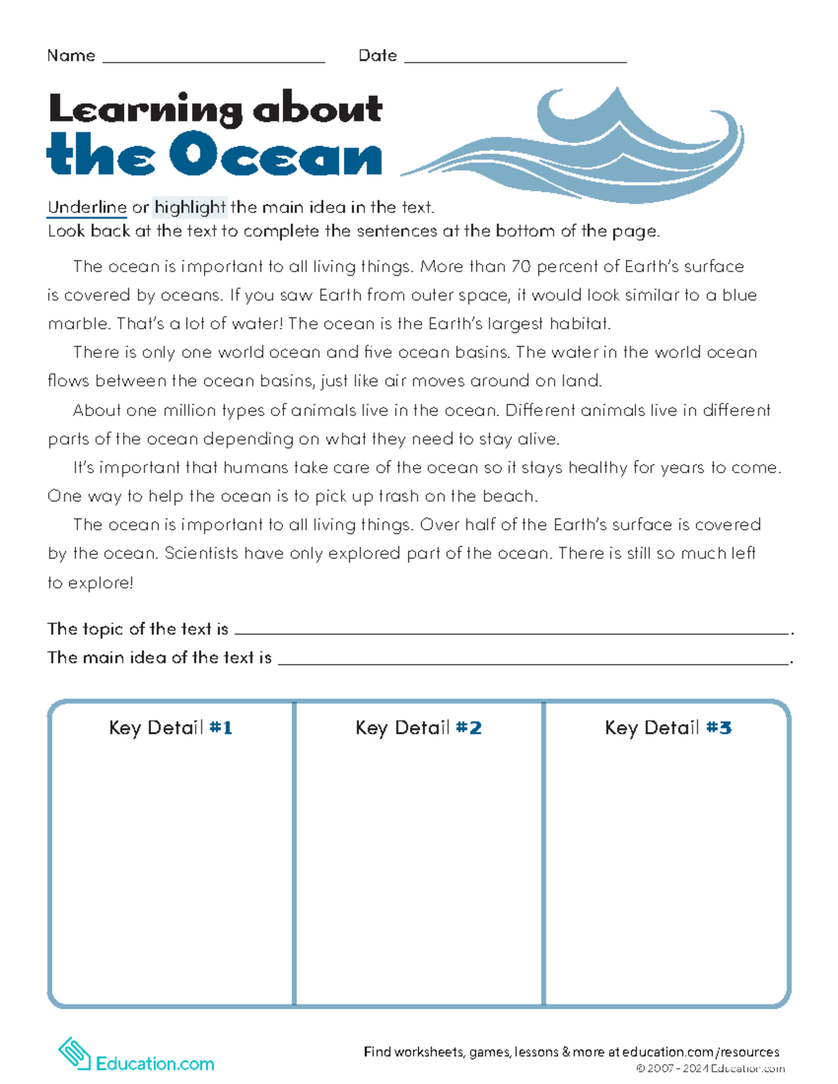Learning about the ocean - Learning about the Ocean Underline or ...