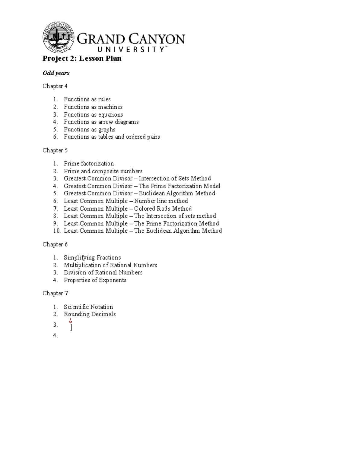 MAT 150 Project 2 Lesson Plan Topics - Project 2: Lesson Plan Odd years ...