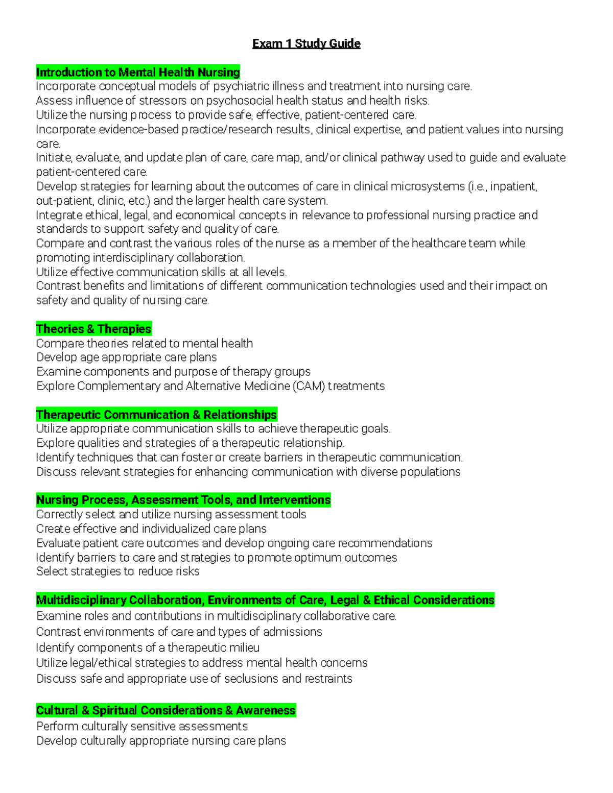 Mental Health Guide 1 - Misc. lecture notes - Exam 1 Study Guide ...