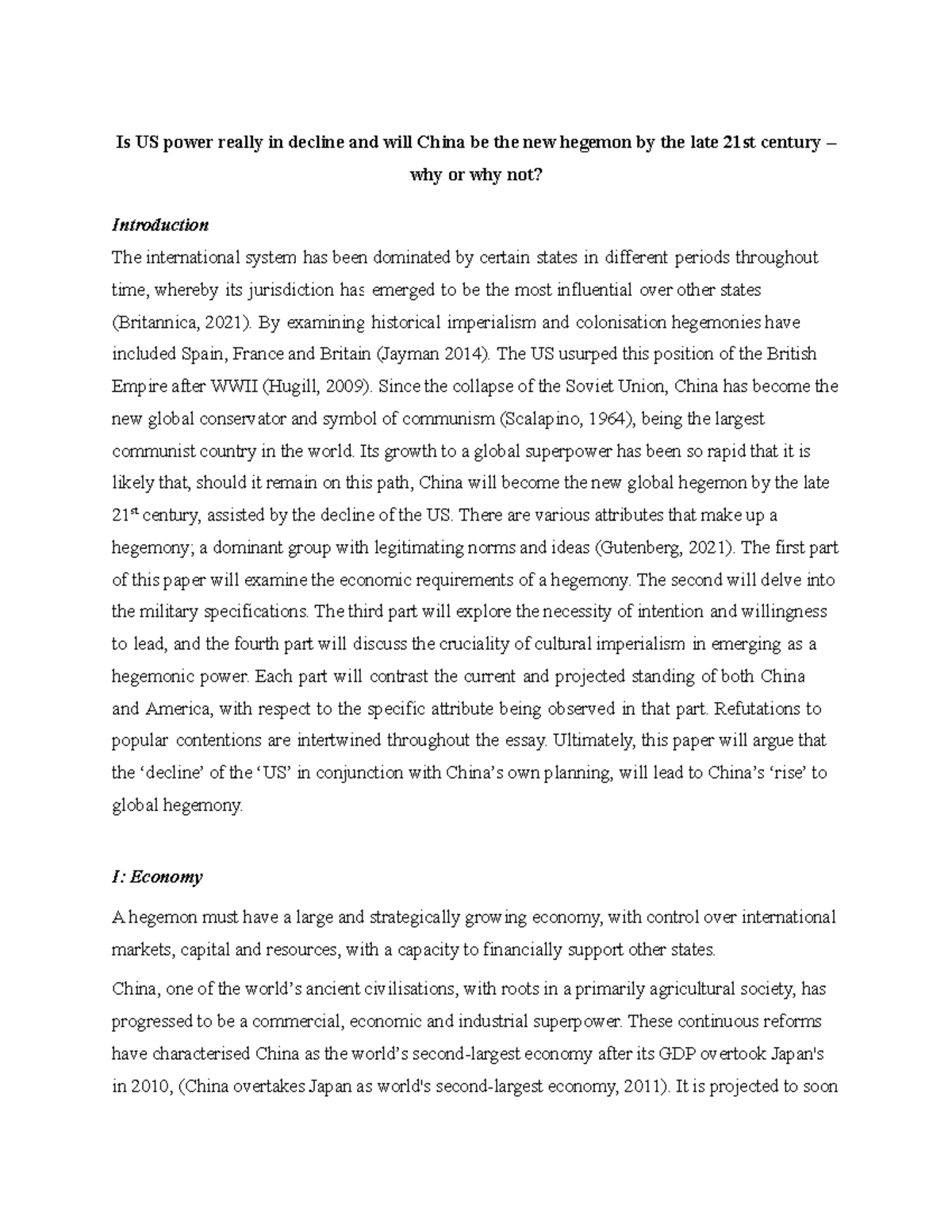 Politics Major Paper - Grade: 85 - INTS121 - UOW - Studocu