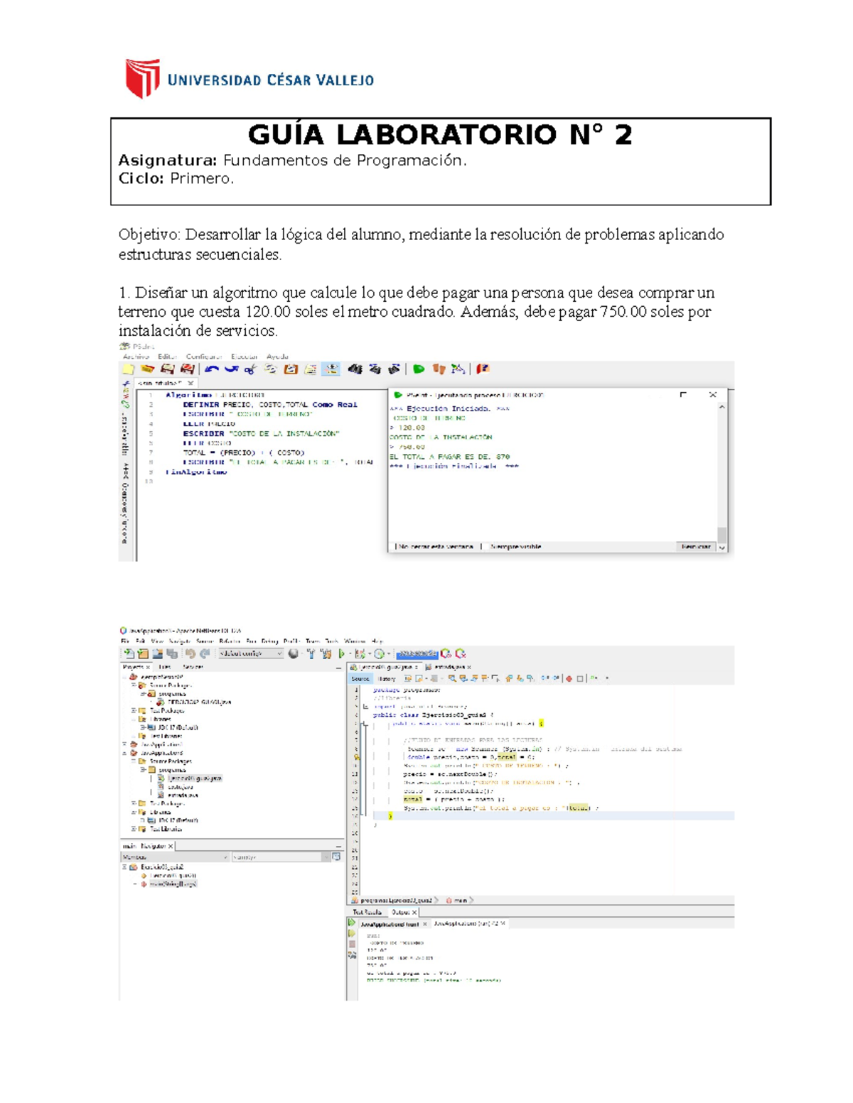 GUÍA Laboratorio N2 - GUÍA LABORATORIO N° 2 Asignatura: Fundamentos de Programación. Ciclo ...