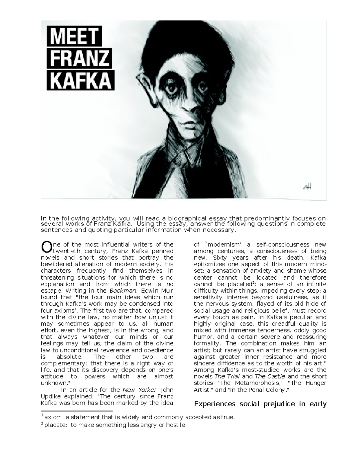 English 11 - kafka bio information - In the following activity, you ...