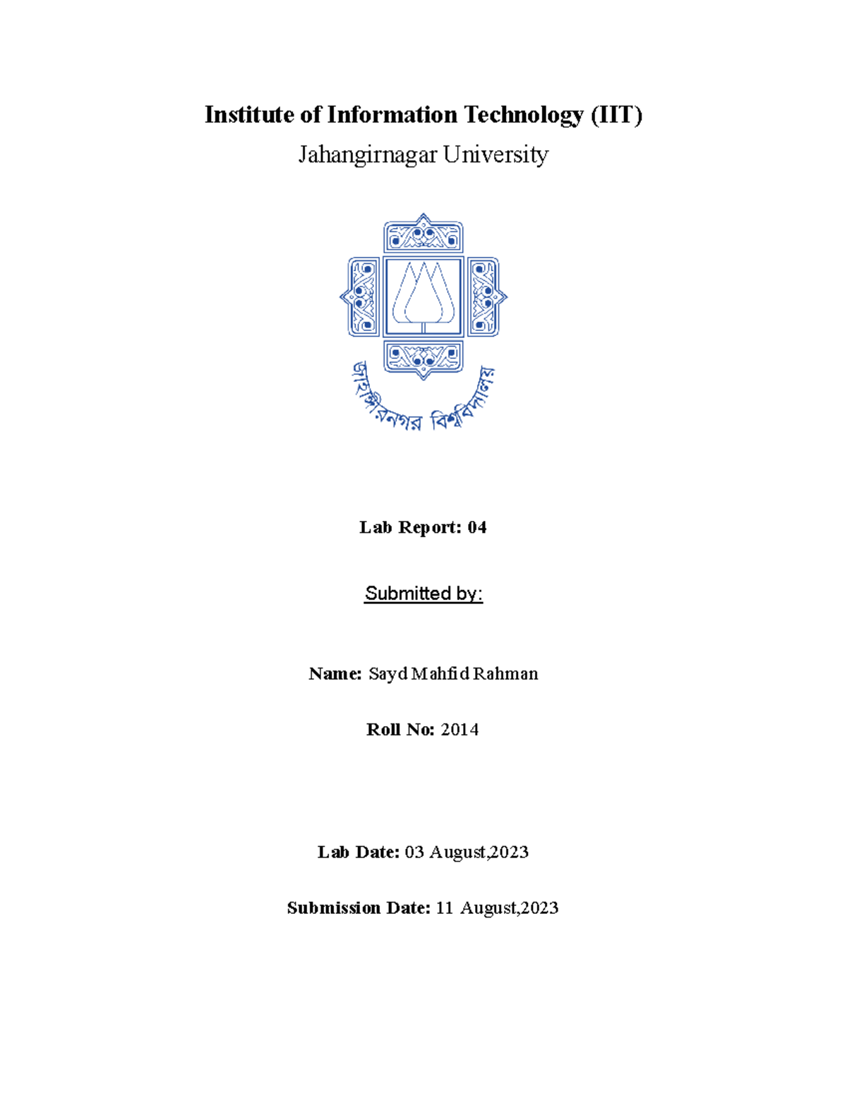 2014 (ai lab report-4) - Institute of Information Technology (IIT ...