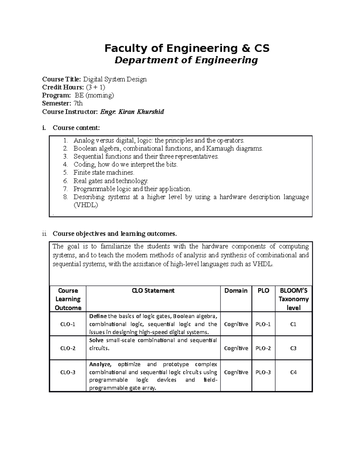 Course Pack Digital System Design Faculty Of Engineering Cs