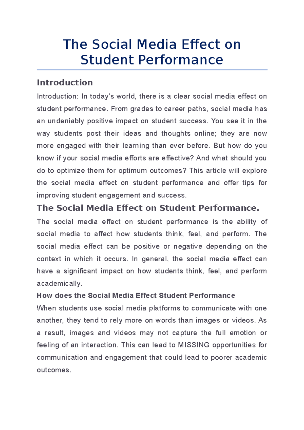 The Social Media Effect on Student Performance - The Social Media ...