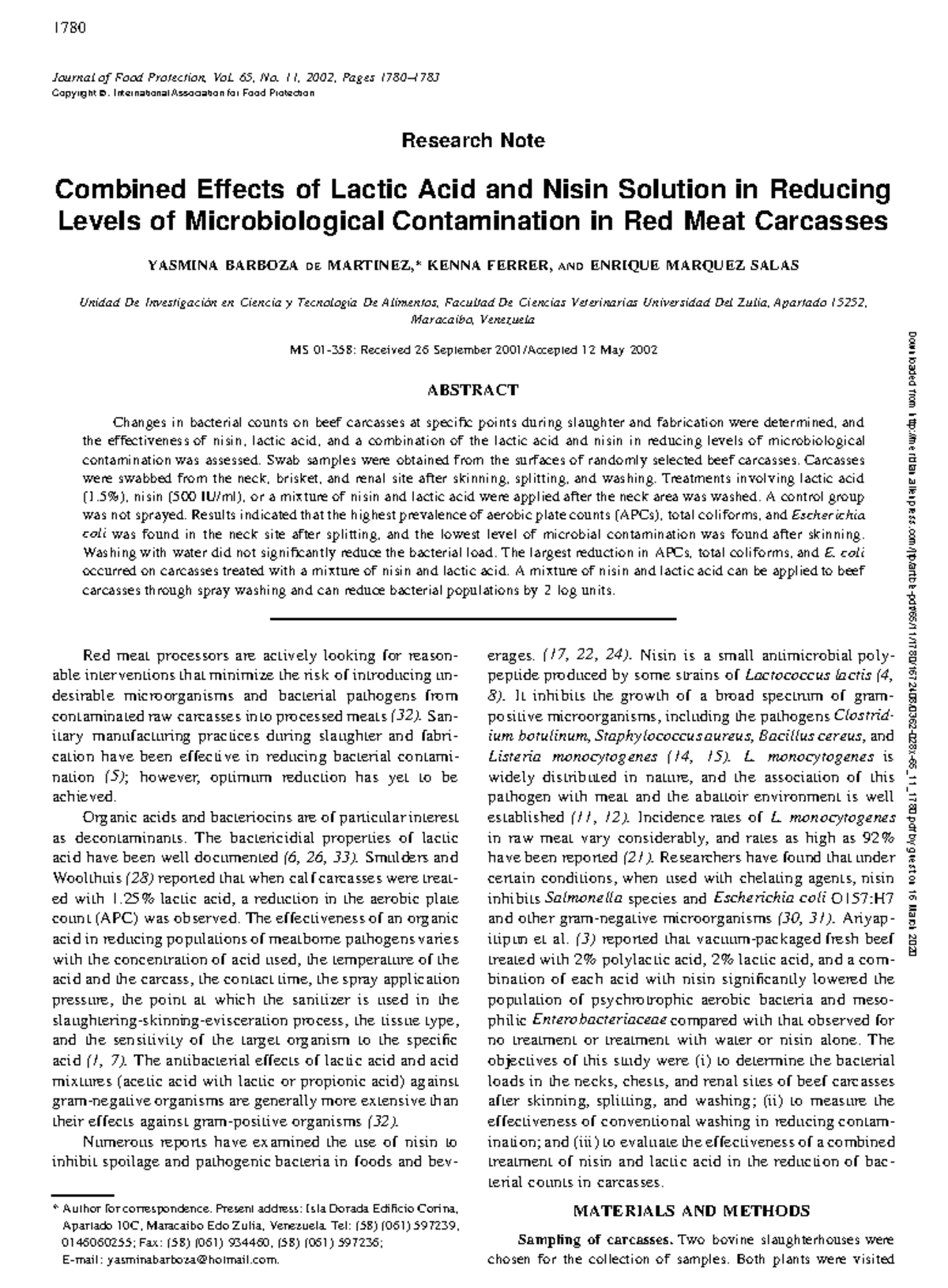 ACID LACT NIS Befff - microbiologia - 1780 Journal of Food Protection ...